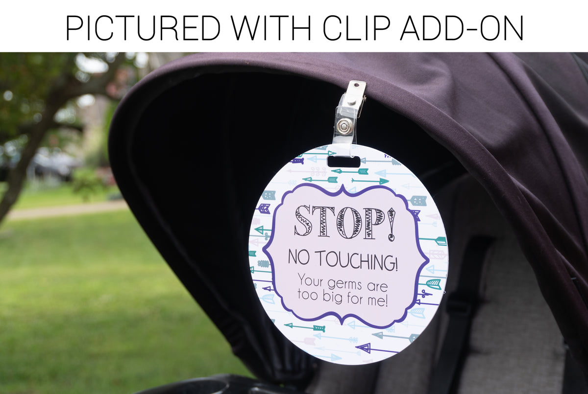 Blue Arrows- Stop! No Touching Car Seat Sign – Three Little Tots