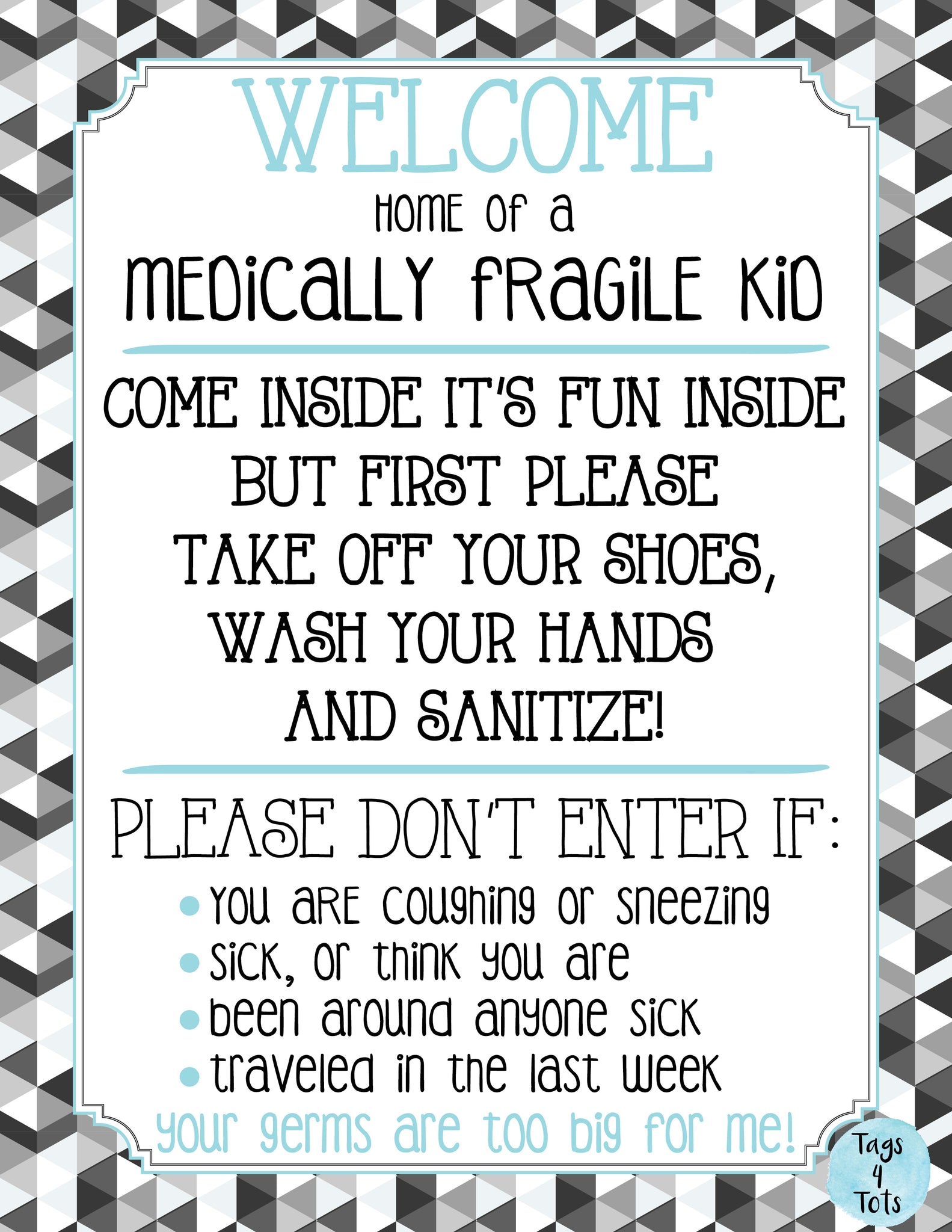 Medically Fragile Kids Door Sign – Three Little Tots